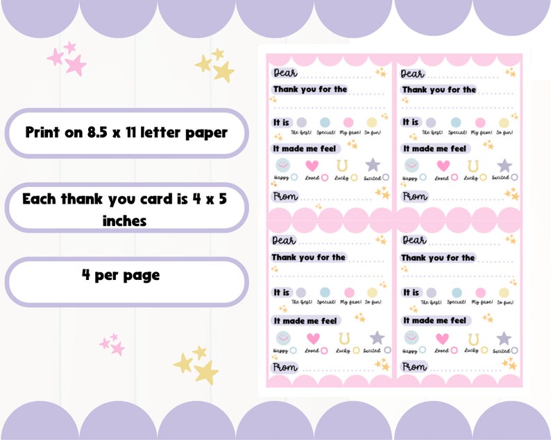 Pink Printable Thank You Cards for Kids, Birthday Thank You Note, Fill ...