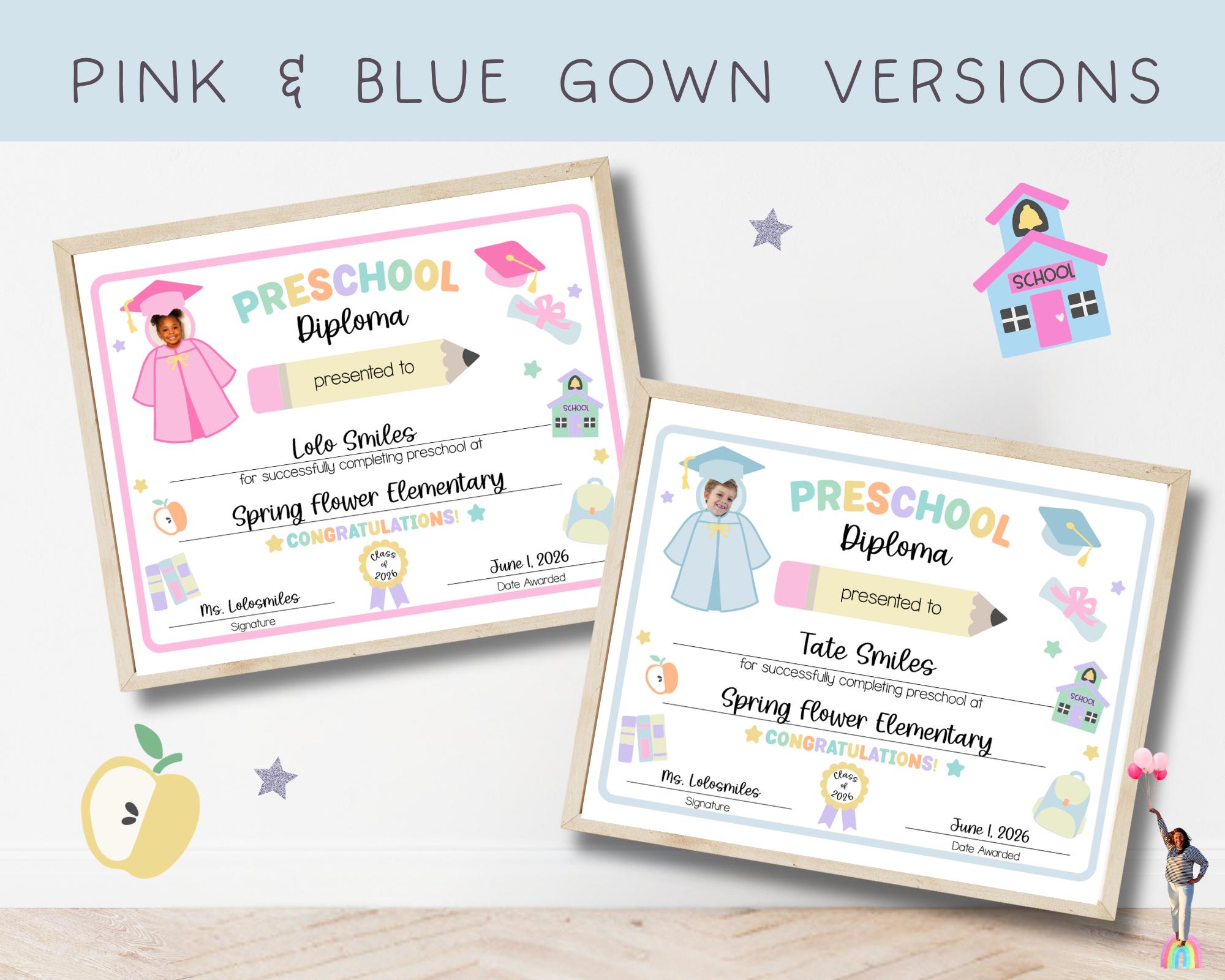 Preschool Certificate Graduation Diploma With Photo, Editable Canva ...