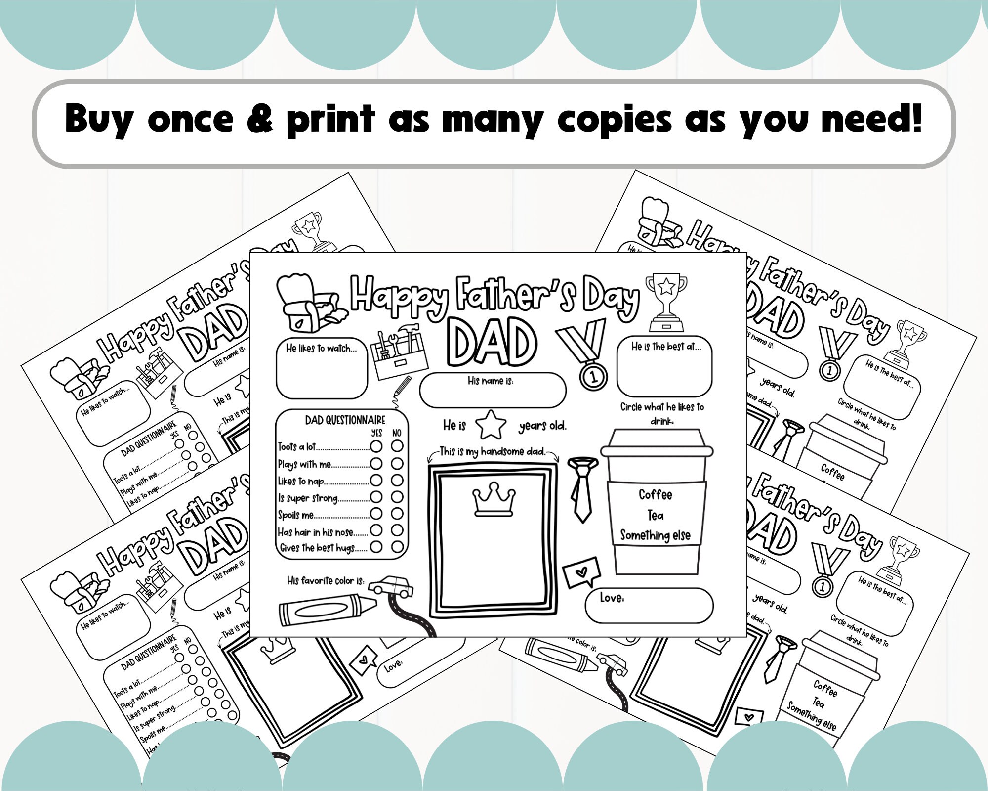 All About My Dad, Father's Day Card, Dad Fill-in-the-blanks, Father's ...