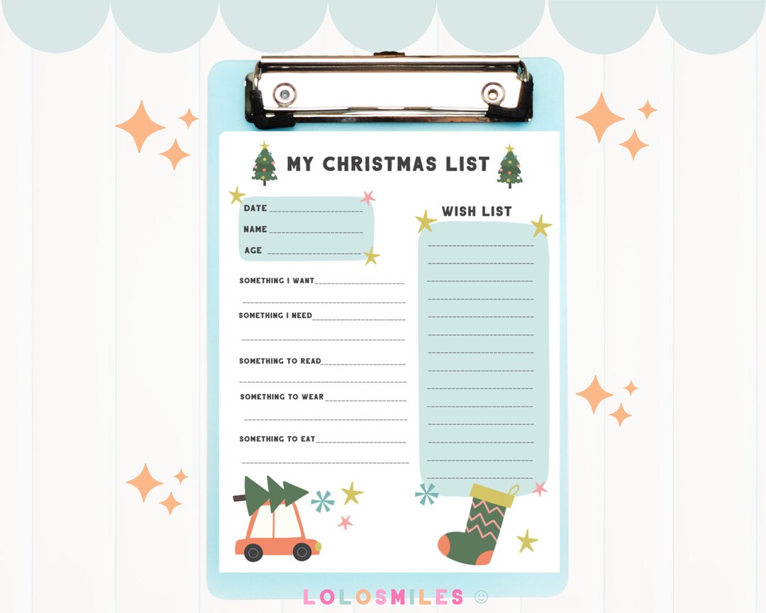 Christmas Wish List for Kids, Fill in the Blank Printable, Letter to ...