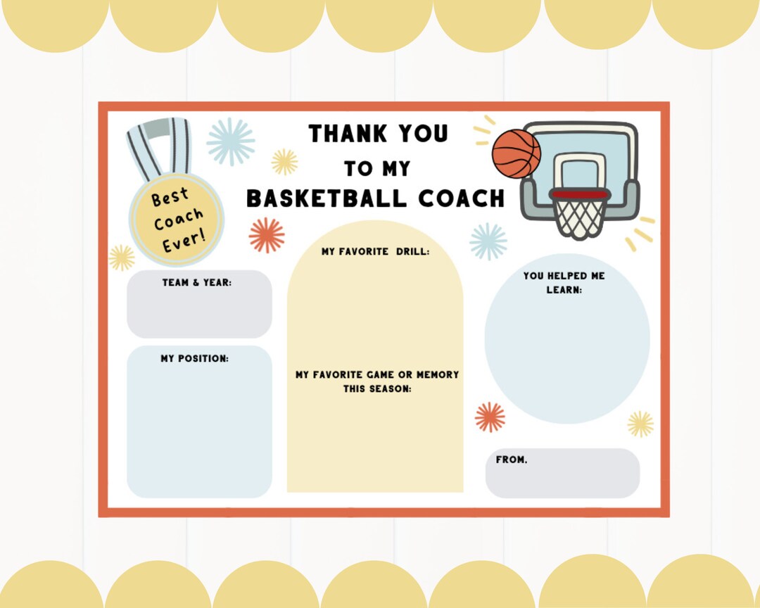 Basketball Coach Gift, Basketball Template, Thank You Card, Basketball ...