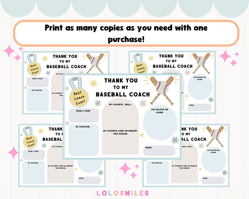 Printable Baseball Coach Thank You Card Template (PDF) - Etsy