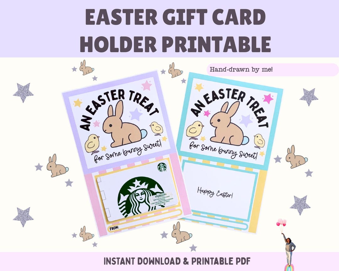 Hand-drawn Easter Gift Card Holder, Bunny Chick Treat Card (digital ...