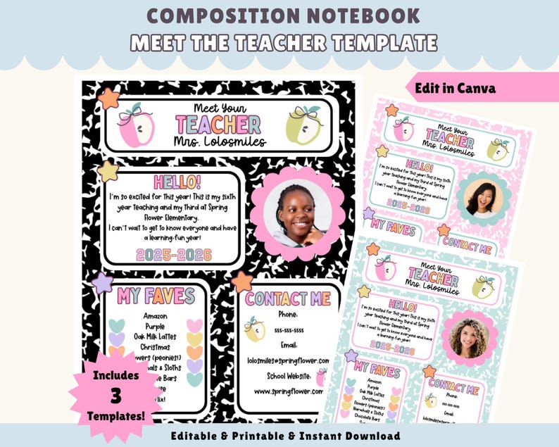 Meet the Teacher Editable Template, Composition Notebook, Back to ...