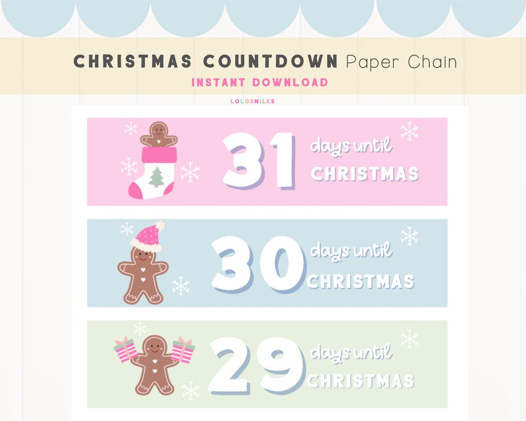 Christmas Countdown Printable Advent Calendar, Paper Chain Printable ...