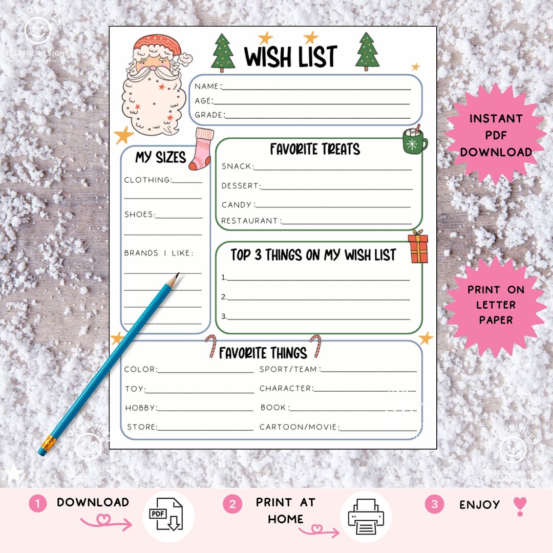 Cute Santa Letter, Letter to Santa, Kids Christmas List, Fill in the ...