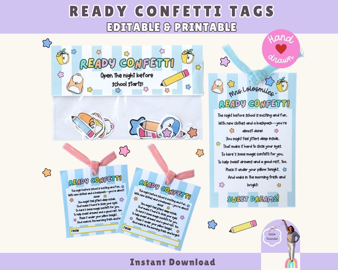 Ready Confetti Tag Bundle, Back to School Poem, Editable Printable (PDF ...