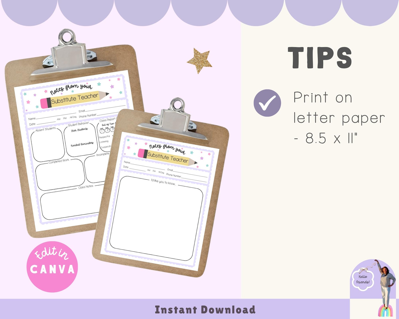 Substitute Teacher Report, Printable Note for Teachers, Substitute ...