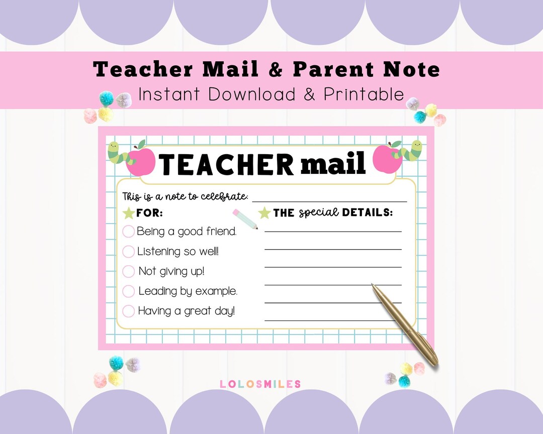 Teacher Note Template, Printable Letter for Parents, Happy Mail From ...