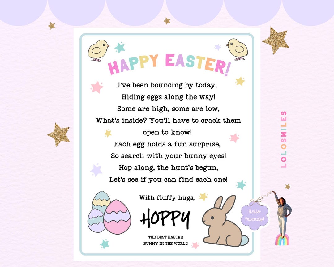 Easter Egg Hunt Sign: Hoppy Bunny Poem, Printable Letter (PDF Download ...
