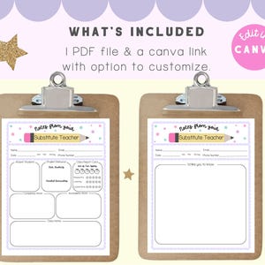 Substitute Teacher Report, Printable Note for Teachers, Substitute ...