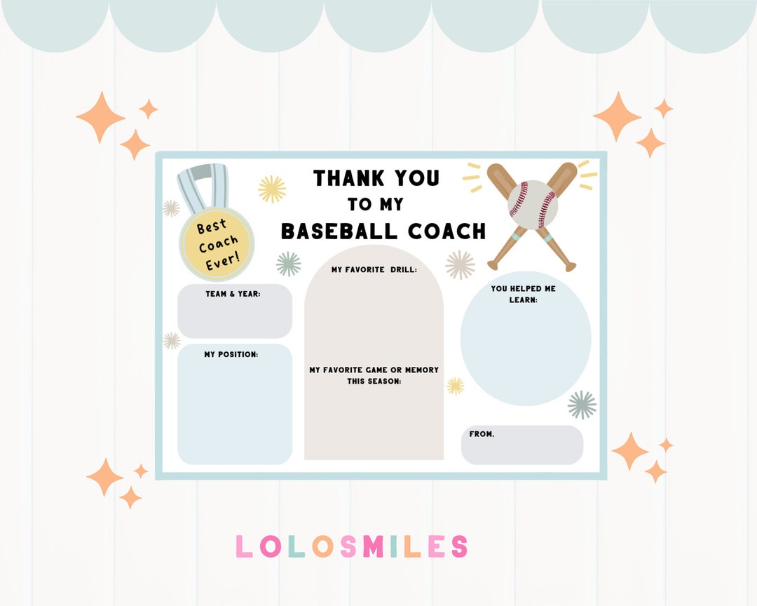 Printable Baseball Coach Thank You Card Template (PDF) - Etsy