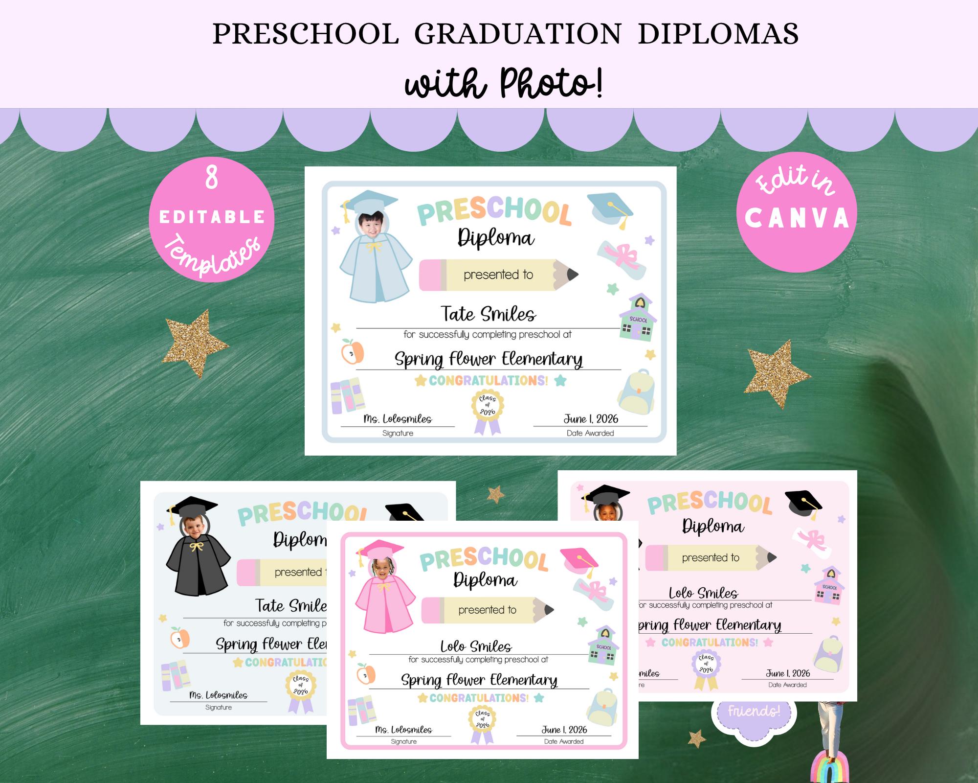 Editable Preschool Graduation Certificate With Photo: Keepsake Diploma ...