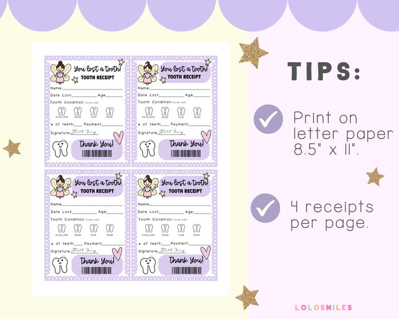 Printable Tooth Fairy Letter for Kids, Custom Tooth Fairy Receipt ...