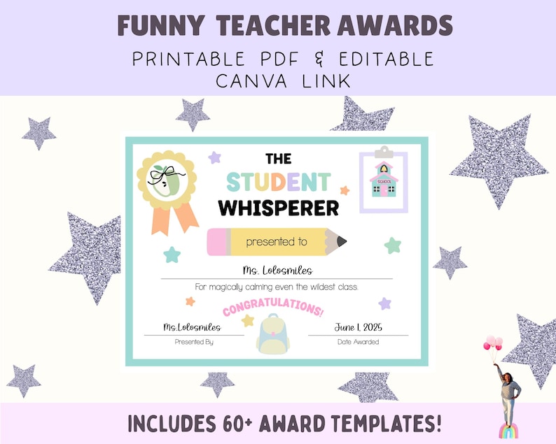 Funny Teacher Awards: 60 Editable Templates for Staff Recognition ...