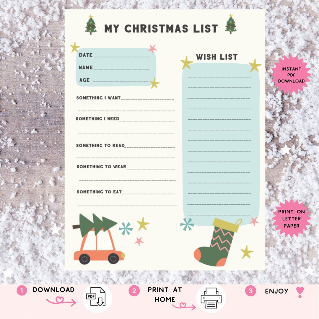 Christmas Wish List Kids, Fill in the Blank Printable, Letter to Santa ...
