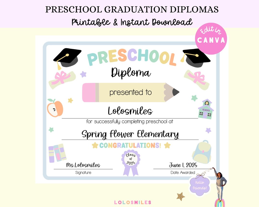 Editable Preschool Graduation Certificate for Kids | Kindergarten ...
