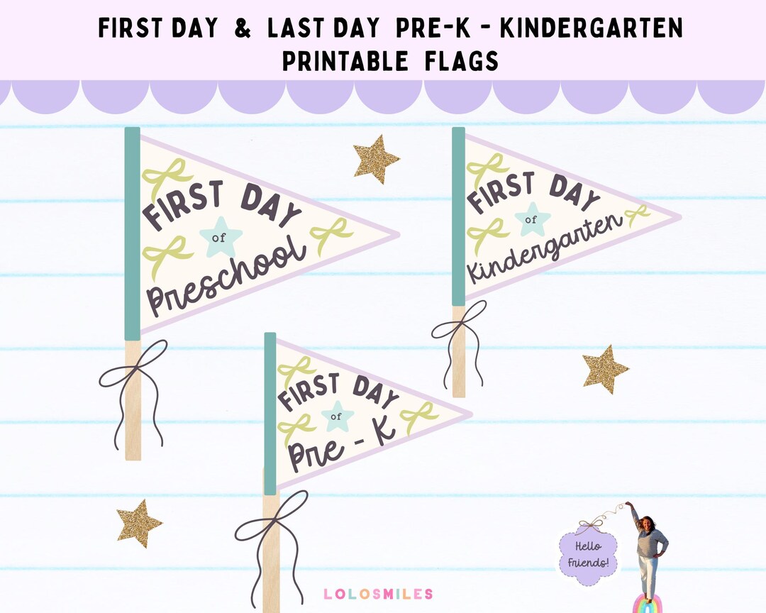 First Day of School Pennant Flags Pre-k, Preschool, Kindergarten ...