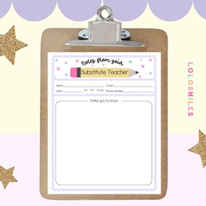 Substitute Teacher Report, Printable Note for Teachers, Substitute ...