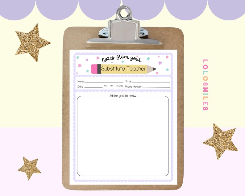Substitute Teacher Report, Printable Note for Teachers, Substitute ...