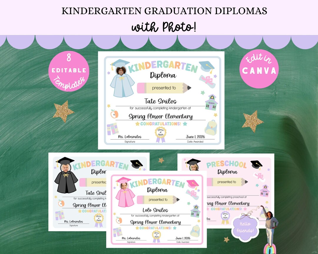 Editable Kindergarten Graduation Certificate With Photo: Class of 2026 ...