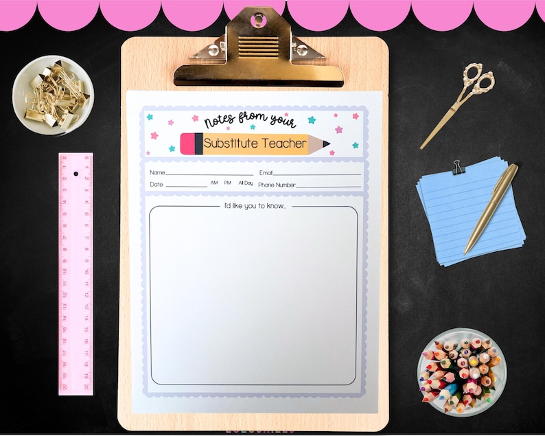 Substitute Teacher Report, Printable Note for Teachers, Substitute ...