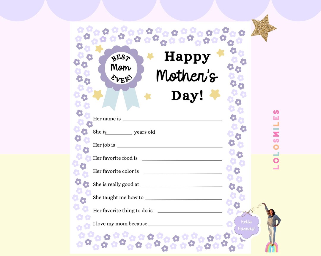 Mother's Day Fill-in Worksheet: All About My Mom Activity (PDF Download ...