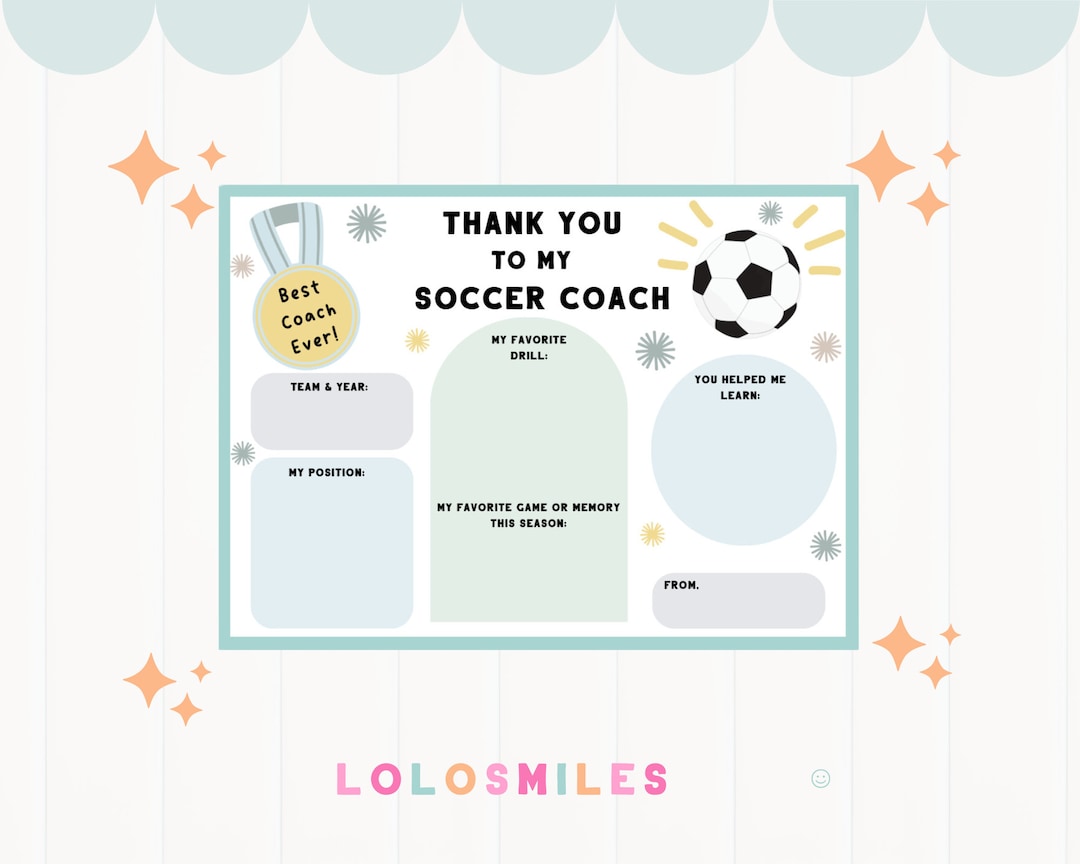 Soccer Coach Thank You Card: Printable Fill-in Template (PDF Download ...
