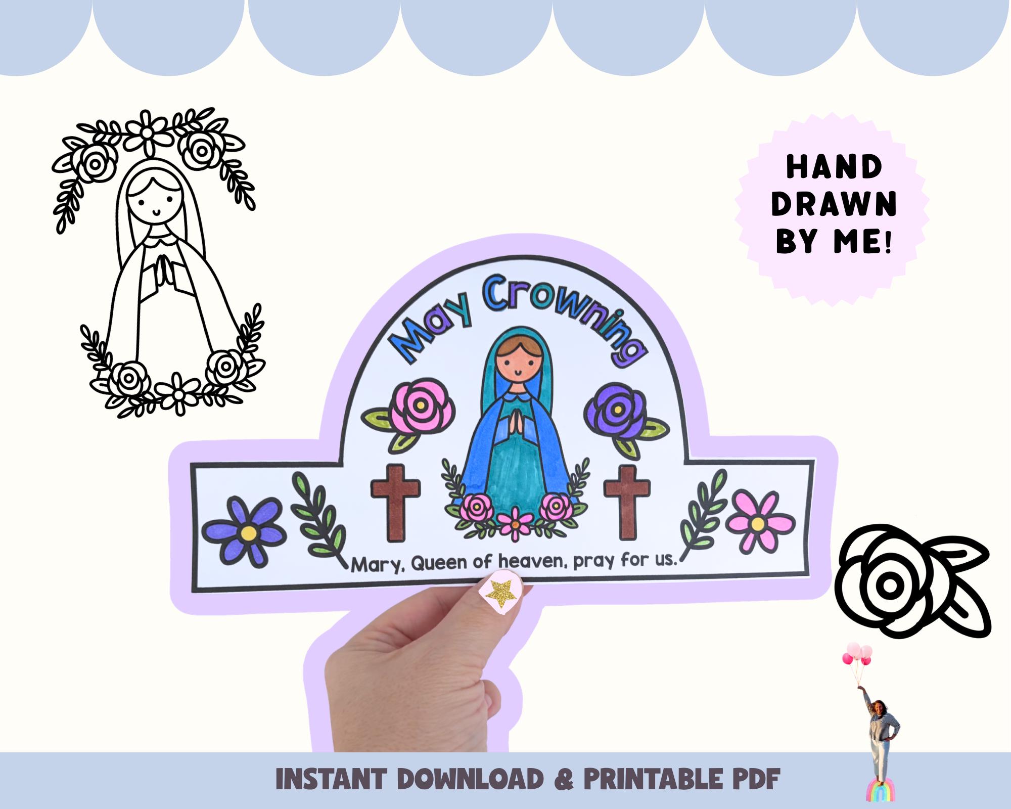 May Crowning Craft, Mother Mary Paper Crown, Catholic Kids Activity ...
