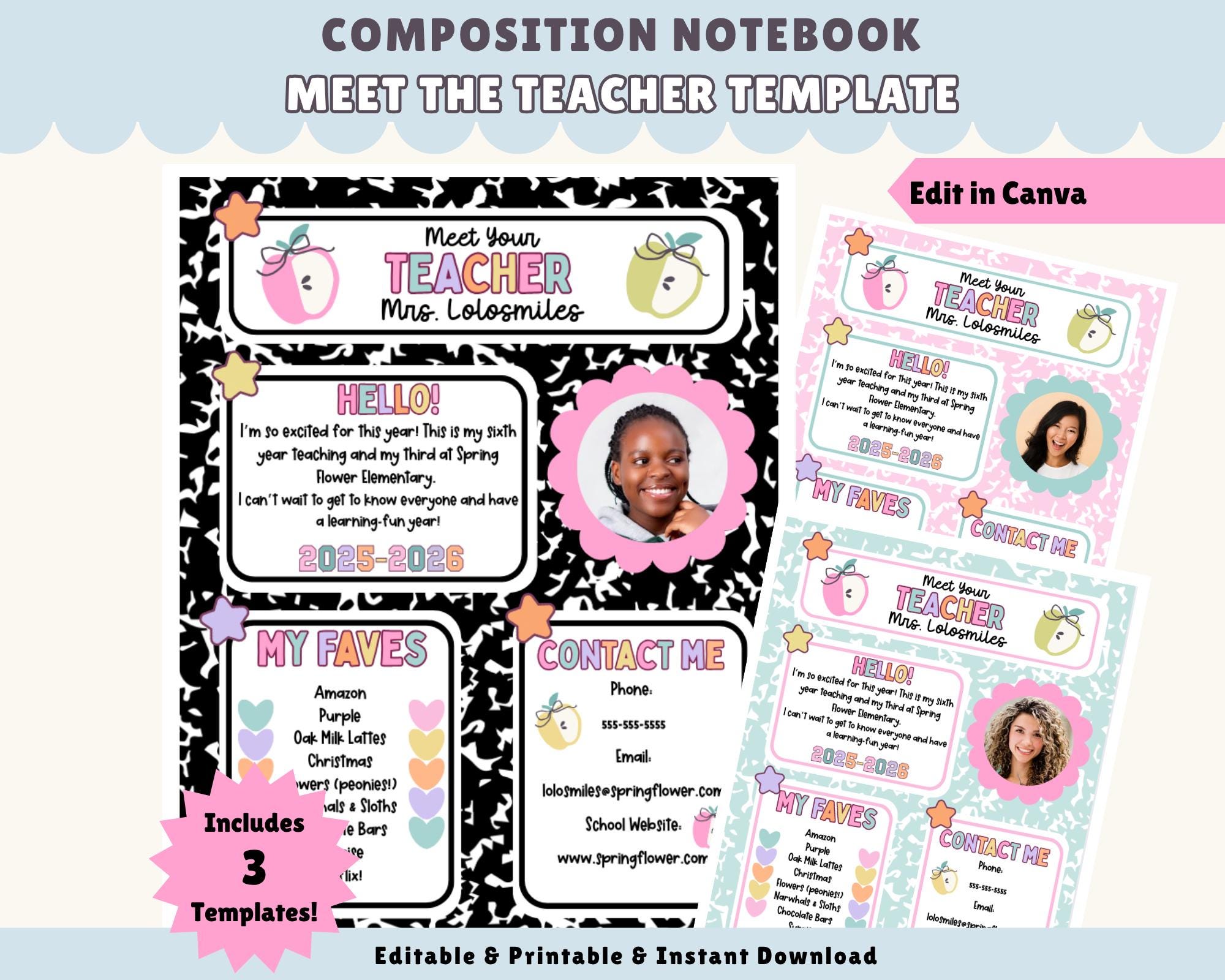 Meet the Teacher Template, Composition Notebook Design (digital ...