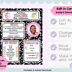 Meet the Teacher Template, Composition Notebook Design (digital ...