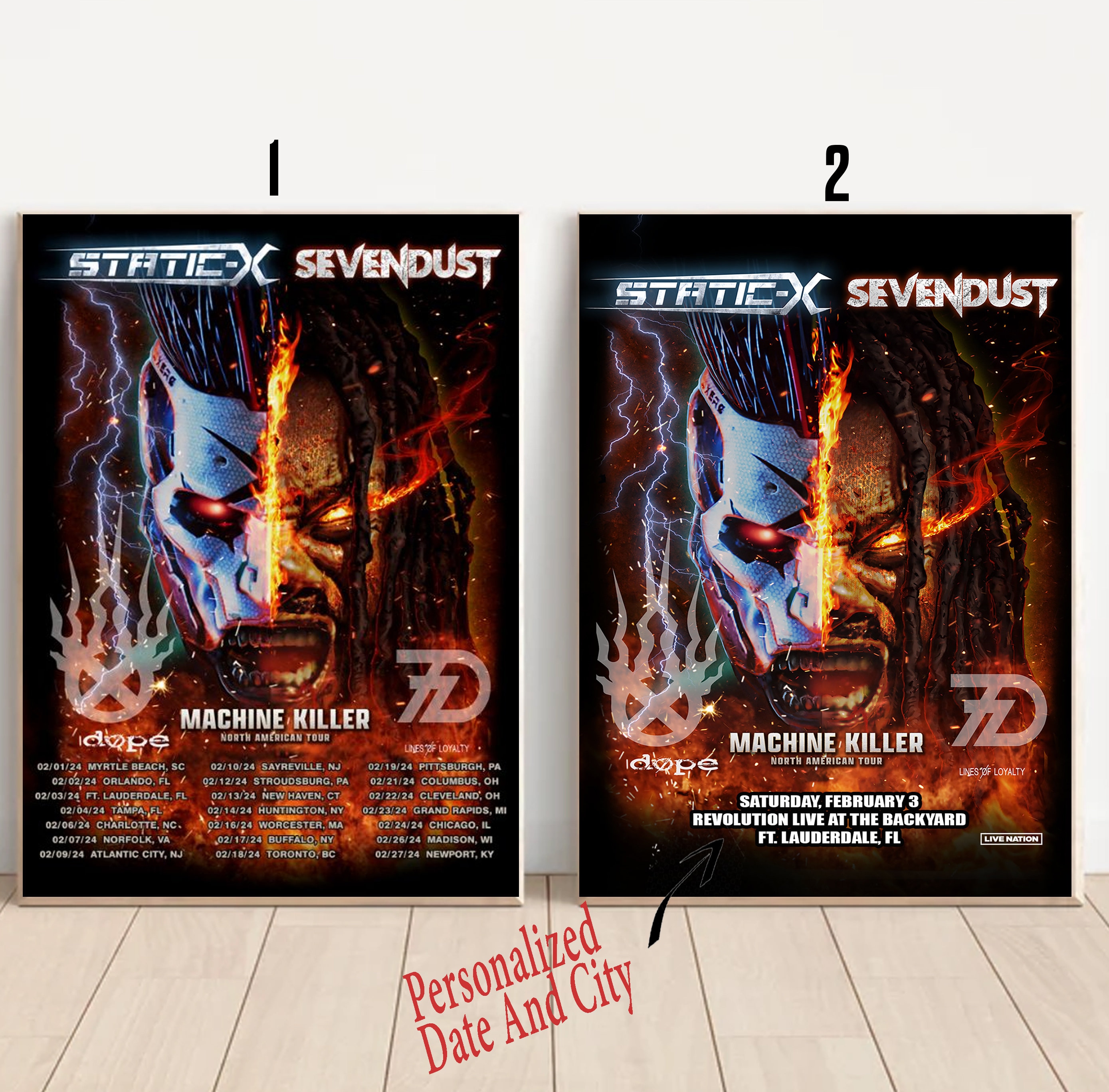 Custom Static X And Sevendust For The Machine Killer North American Tour 2024 Poster sold by ...