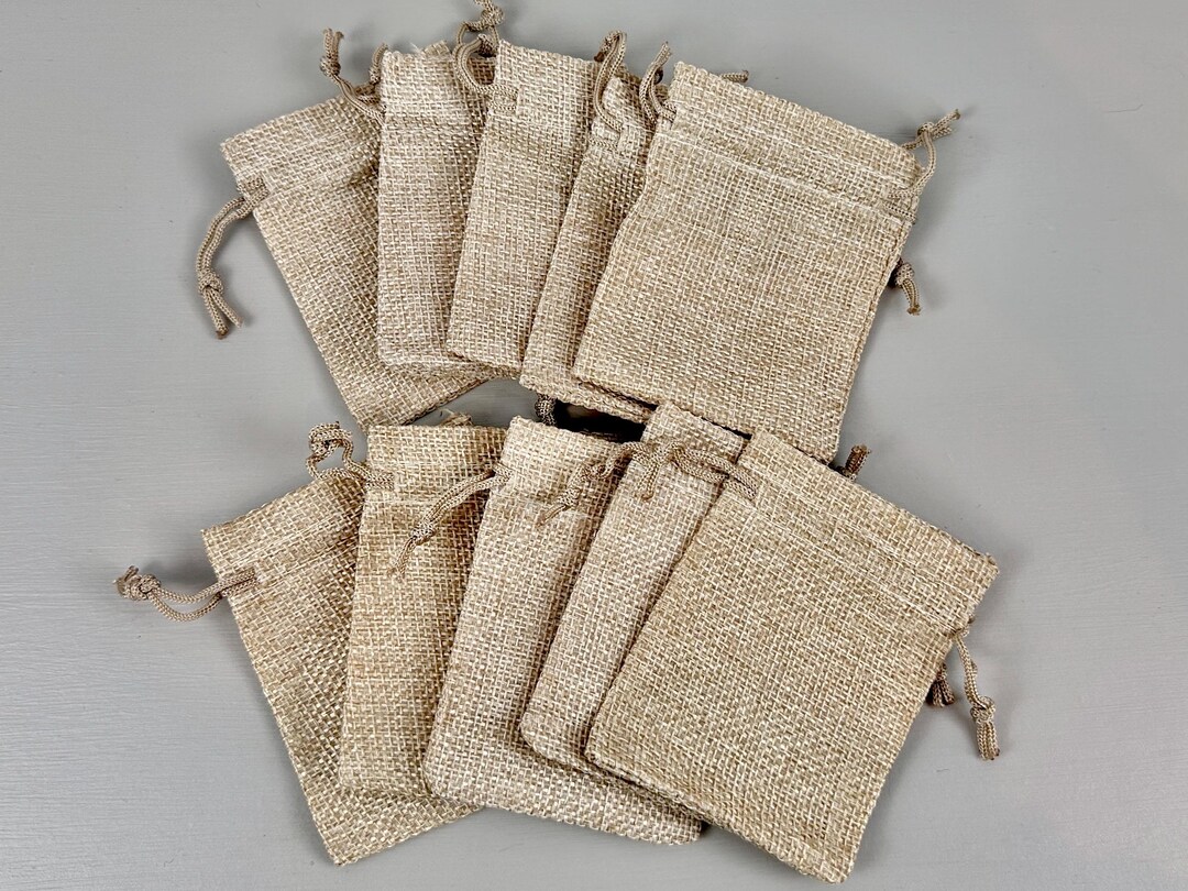 Hessian Burlap Drawstring Bags, 10 Small Gift Bags, Mini Rustic Draw ...