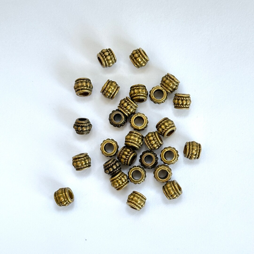 30 Antique Bronze Beads, Large Hole Beads, Big Hole Beads, Rustic ...