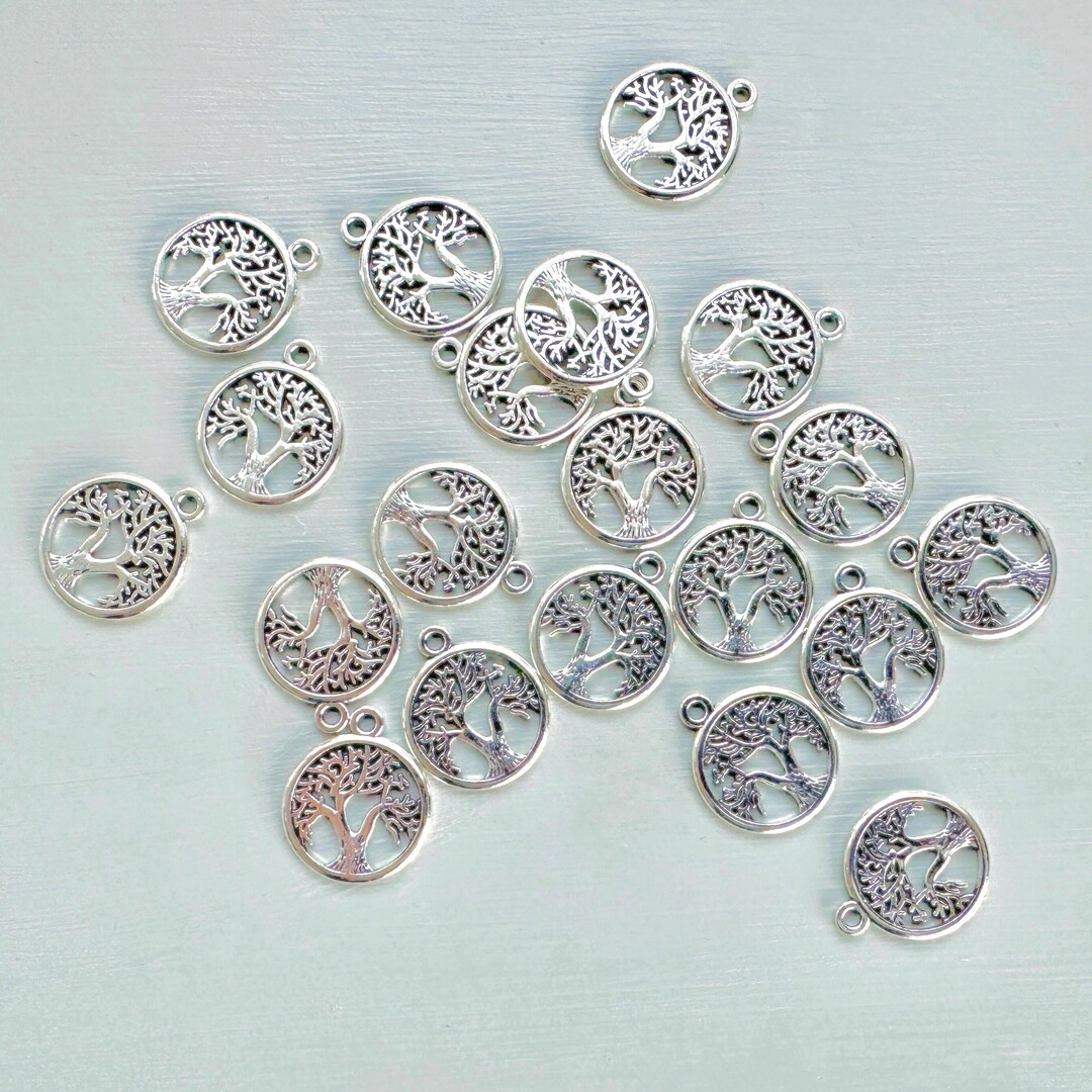 20 Antique Silver Tree of Life Charms: Double Sided Pendants - Etsy