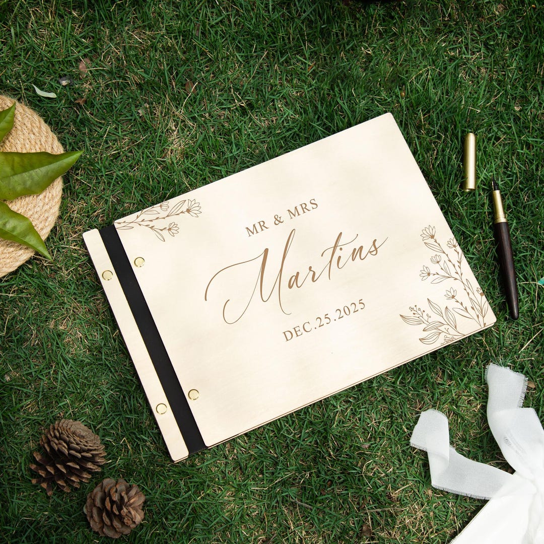 Minimalist Wooden Wedding Guest Book, Custom Sign Book for Reception ...