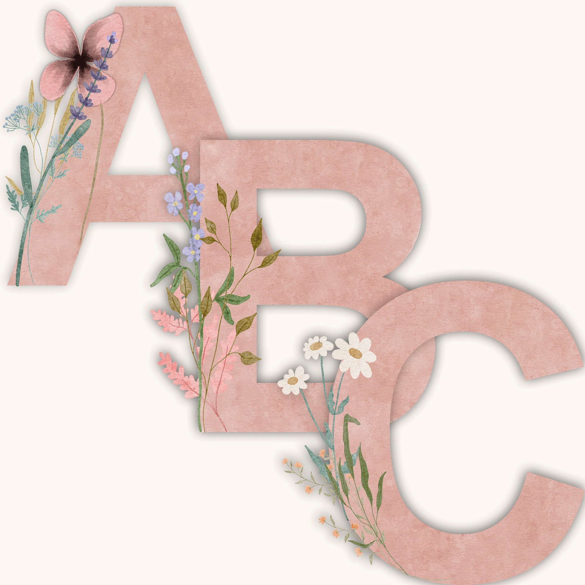 Floral Alphabet Clipart ABC Flowers PNG Clipart alphabet - Etsy