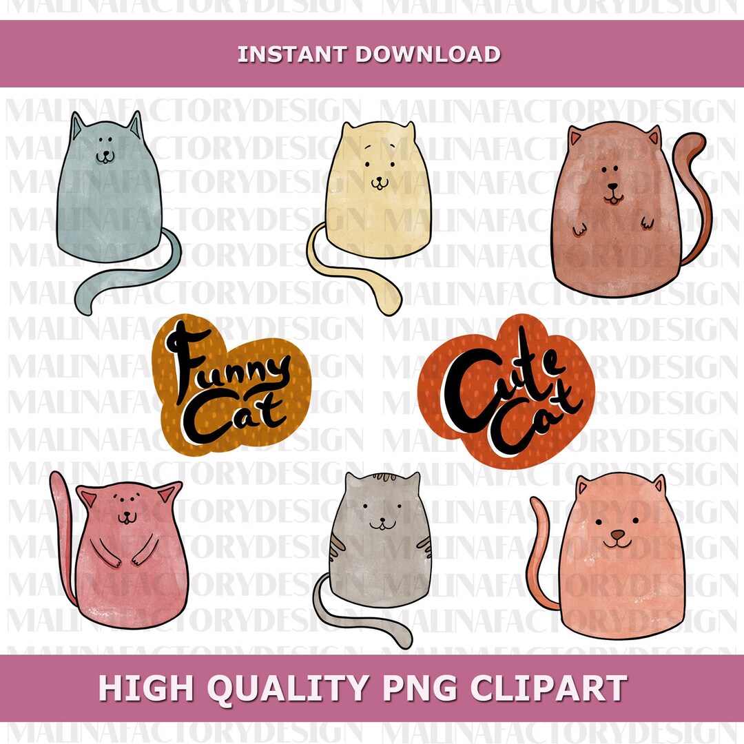 Cute Cat PNG Clipart Bundle Fun Cat Transperet Clipart's - Etsy
