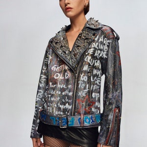 Handmade Streetwear Leather Jacket With Colorful Hand Painted, Womens ...