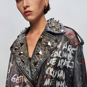 Handmade Streetwear Leather Jacket With Colorful Hand Painted, Womens ...