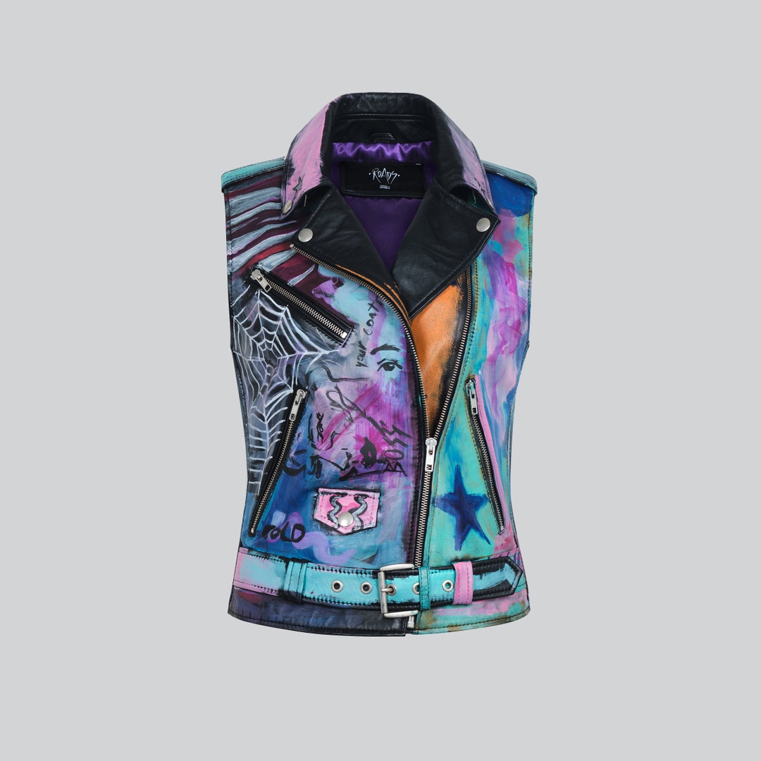 Hand-painted Leather Vest for Women Unique Handmade Jacket, Painted ...