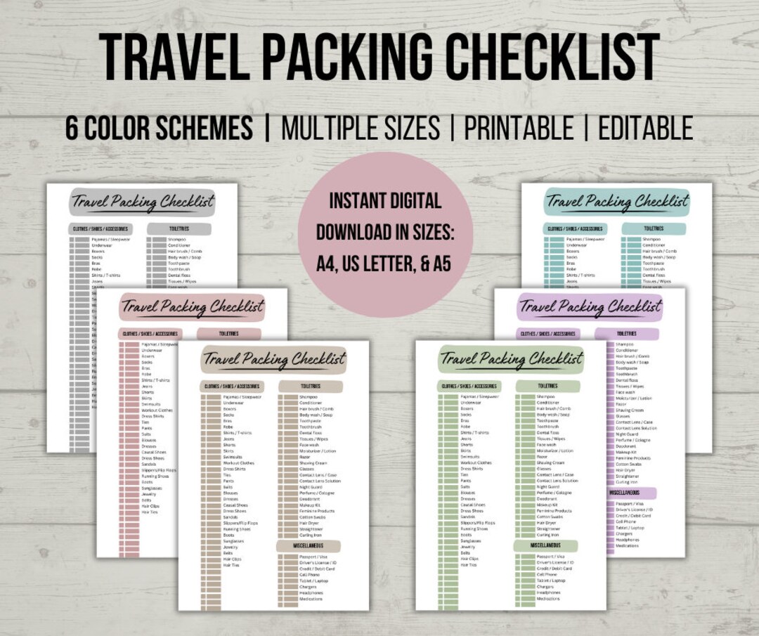 Packing List EDITABLE PRINTABLE DIGITAL Packing List - Etsy