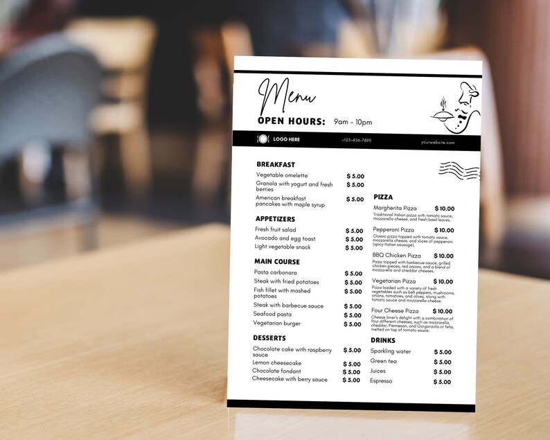 Minimal Restaurant Menu Template, Restaurant Menu Design, Editable ...