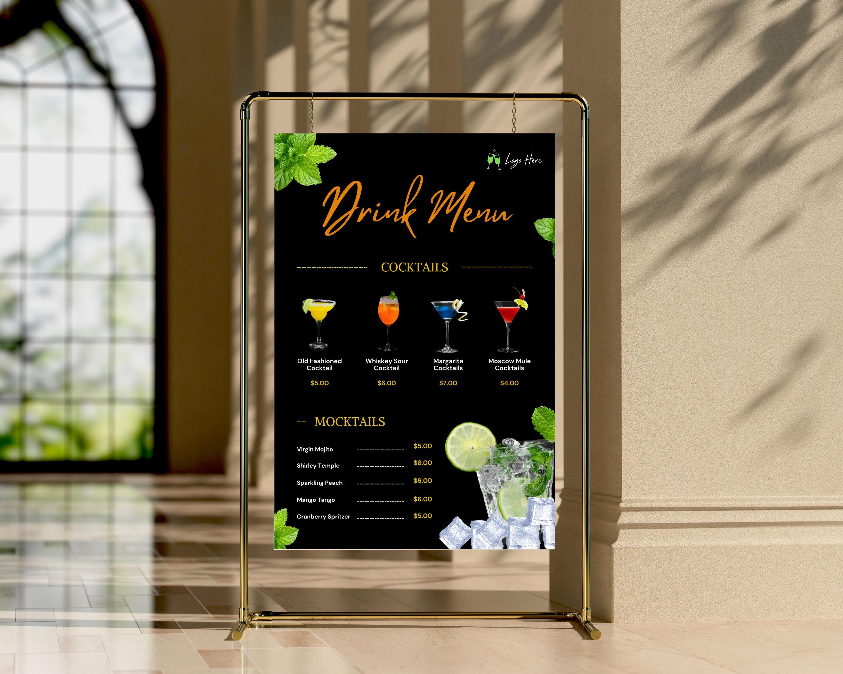 Signature Drink Sign, Bar Menu Template, 50+ Drinks and Garnishes ...