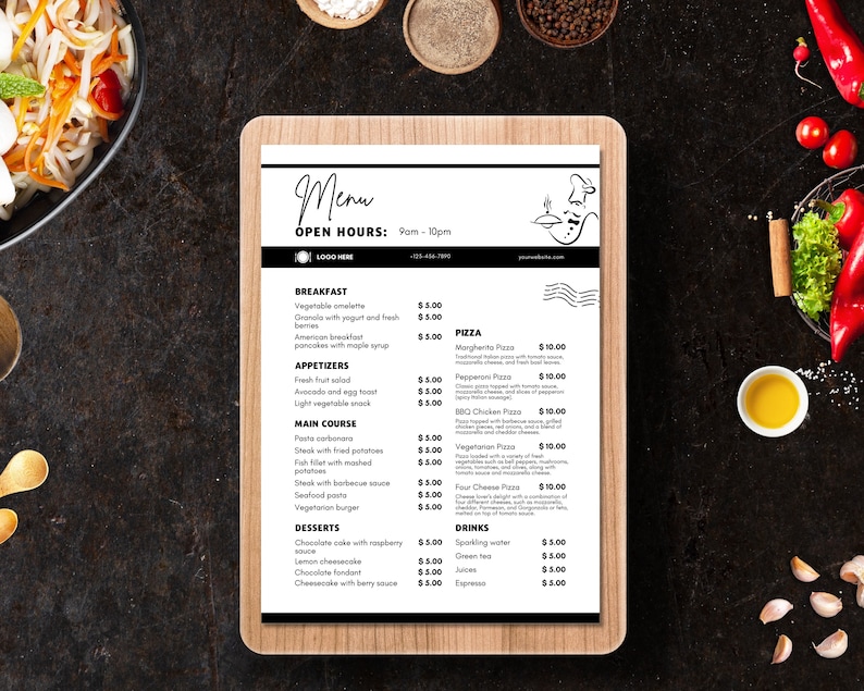 Minimal Restaurant Menu Template, Restaurant Menu Design, Editable ...