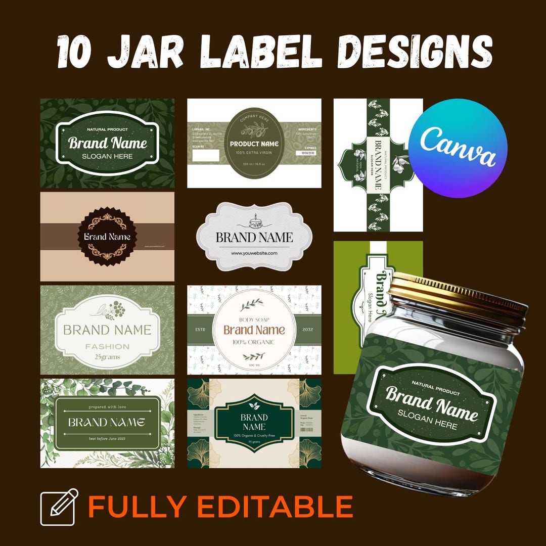 Jar Label Template, Custom Labels, 10 Different Styles Minimalist Jar ...