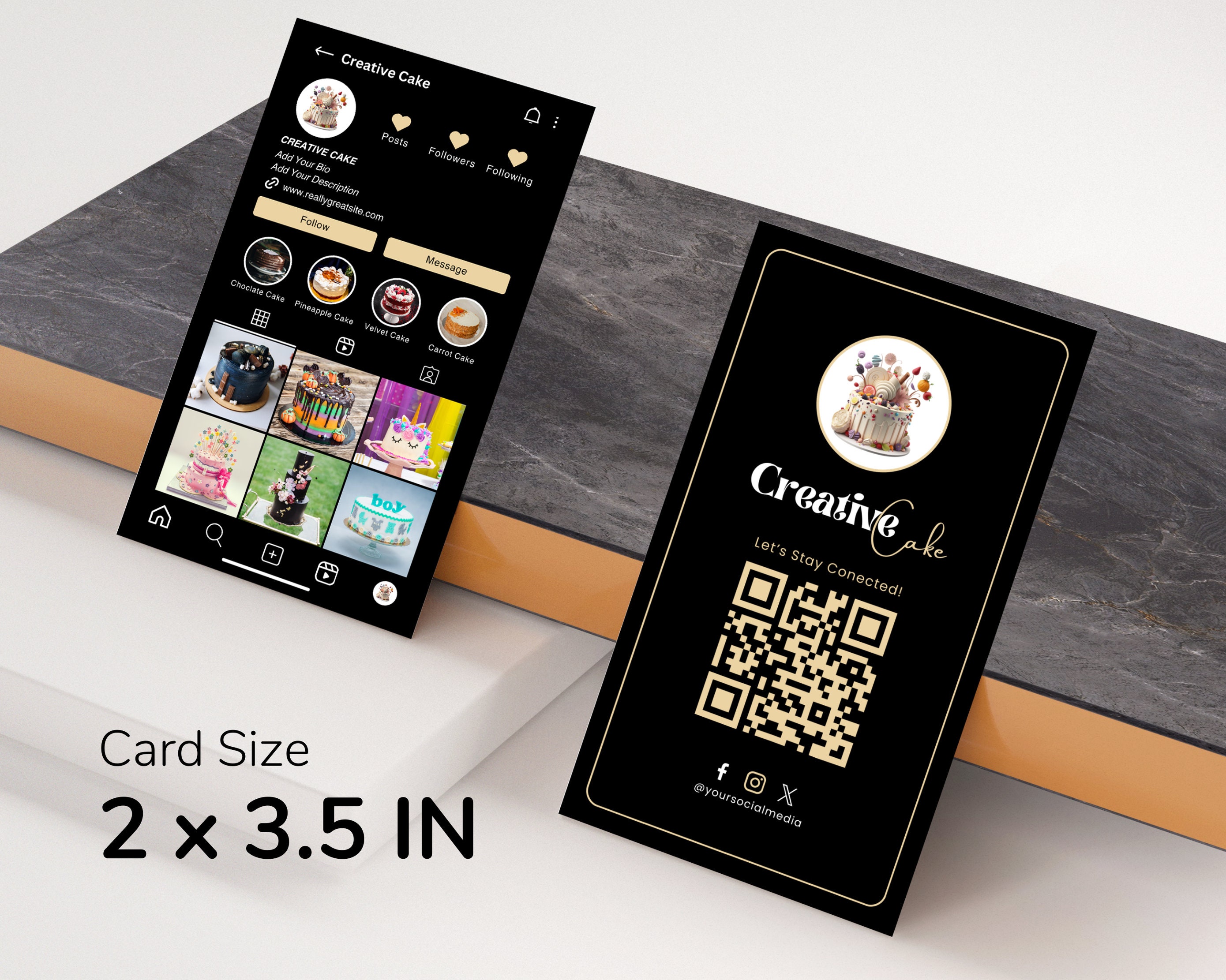 Bakery Instagram Business Card, DIY QR Code Business Card, Cake Bakery Business Card, IG ...