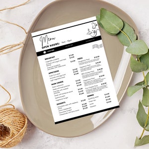 Minimal Restaurant Menu Template, Restaurant Menu Design, Editable & Printable Digital Menu ...