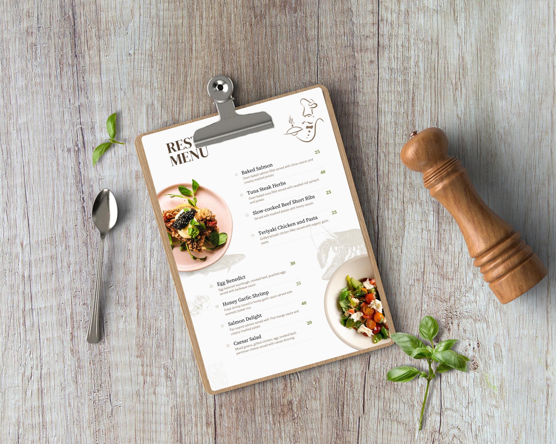 Custom Restaurant Menu Design, 2 Page Cafe & Bistro Menu Template ...