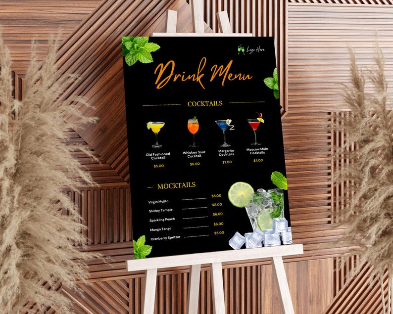 Signature Drink Sign, Bar Menu Template, 50+ Drinks and Garnishes ...